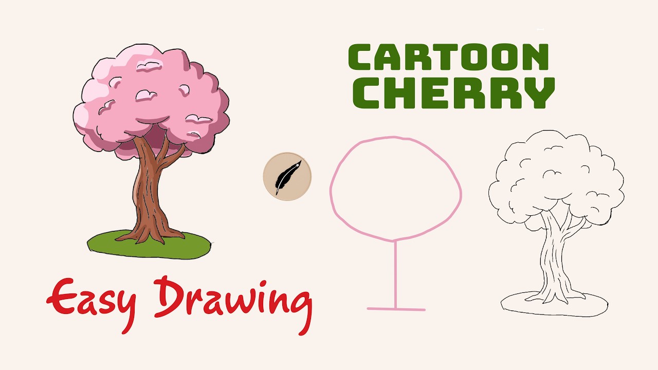 How to Draw CARTOON CHERRY TREE with Guide Line Blossom Drawing for Kids & Beginners #lidoartworks