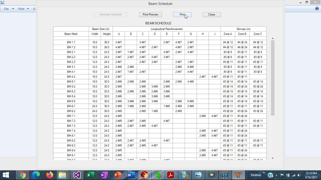 Beam Schedule - New Feature in ASDIP CONCRETE