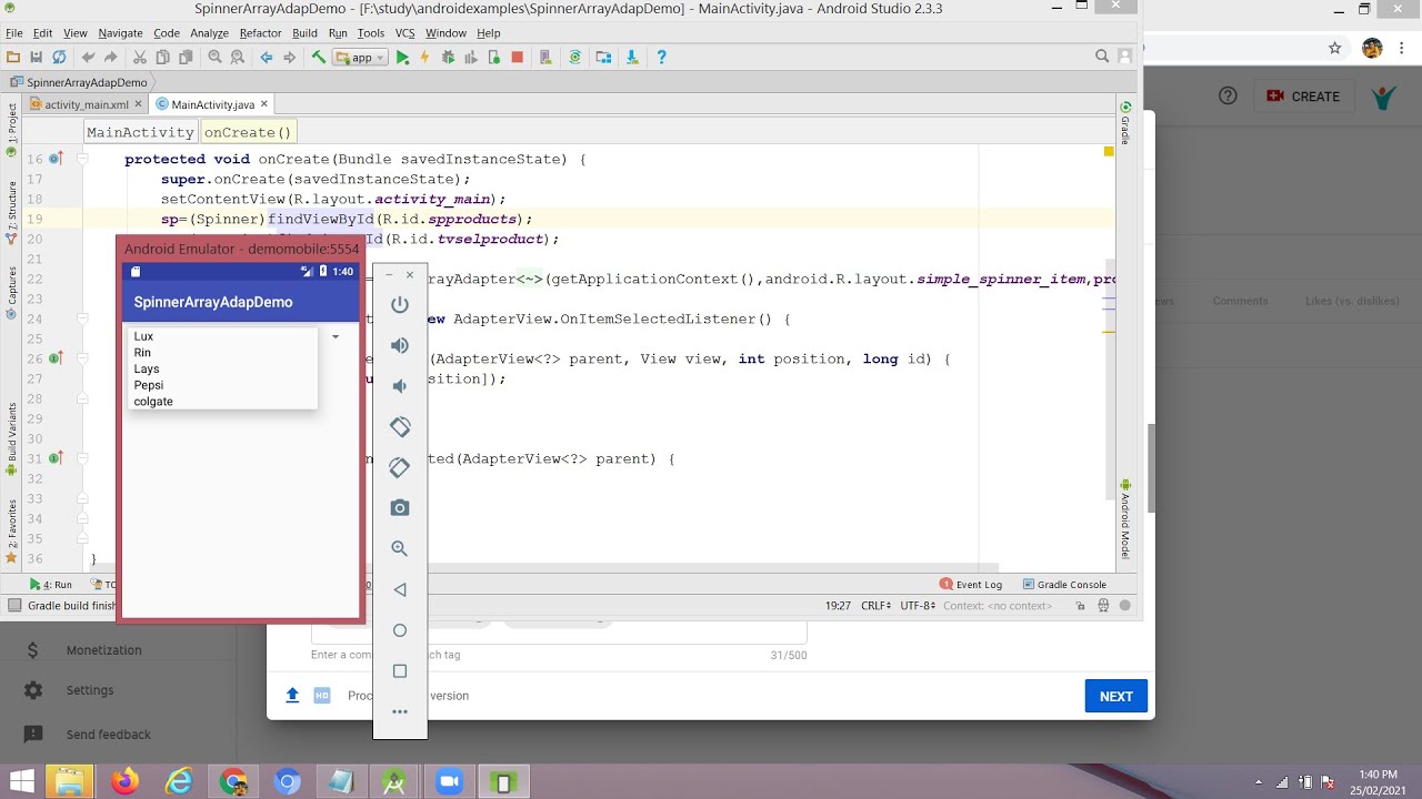 Creating Spinner using ArrayAdapter in Android