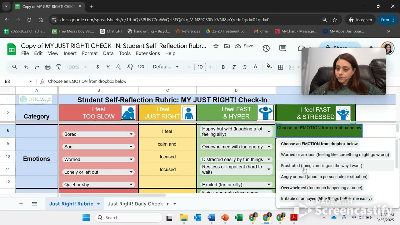 Just Right! Student Self-Reflection Rubric and Check-In DEMONSTRATION VIDEO.  March 25, 2025