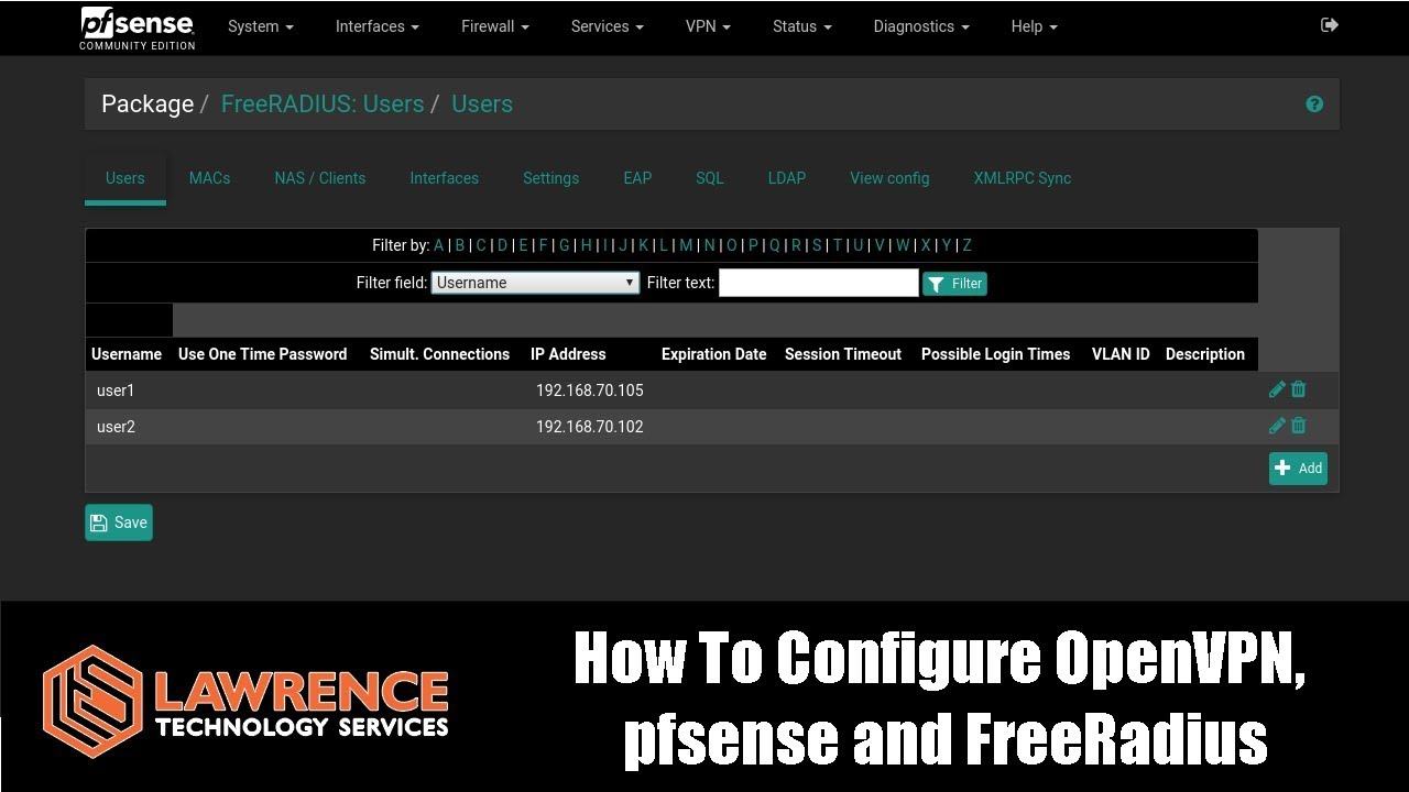 How To Configure FreeRadius on pfsense and static assign IP addresses to VPN users