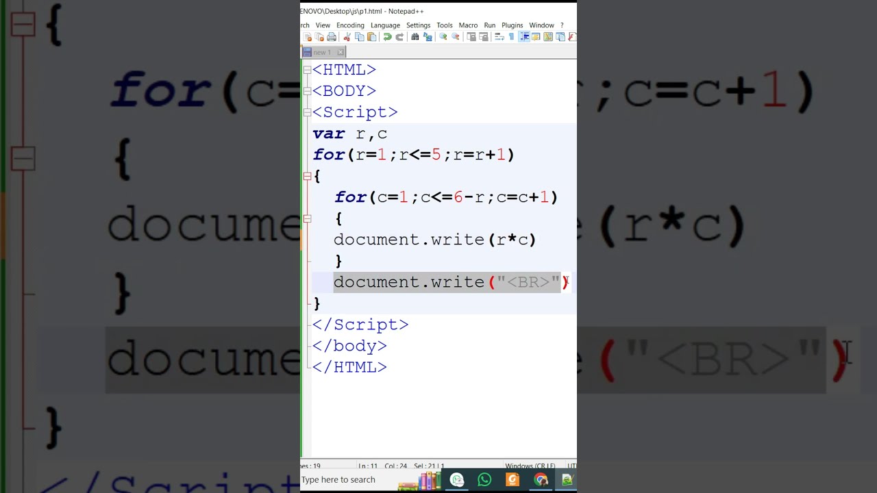 Pattern Program 7 in JavaScript