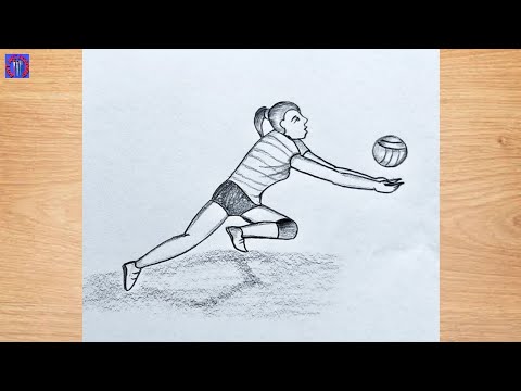 How to draw a girl playing volleyball || volleyball player drawing || girl drawing