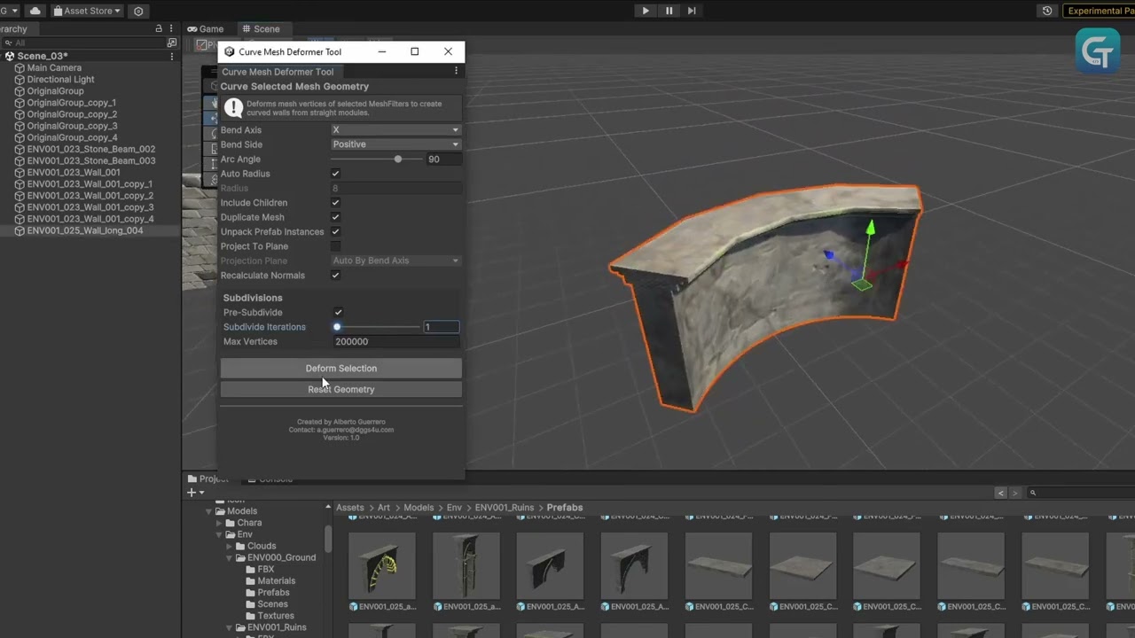 Curve Mesh Deformer Tool - Grillo Tools for Unity
