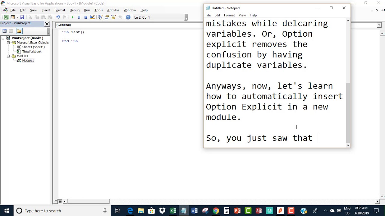 Excel VBA: Automatically insert Option Explicit in a new module