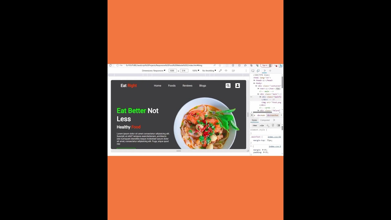 Responsive Food Website Using HTML CSS and JavaScript #shorts #viral #javascript #youtubeshorts