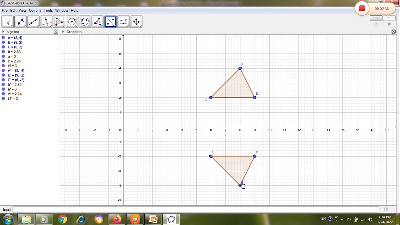 Reflection of a triangle in X - axis by using Geogebra!!! Anish Dangee