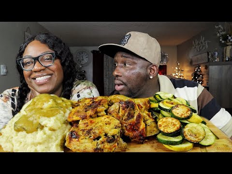 THE DIABETIC SERIES| RECIPE| LEMON GARLIC CHICKEN| MASHED POTATOES & GRAVY| MUKBANG EATING SHOW!