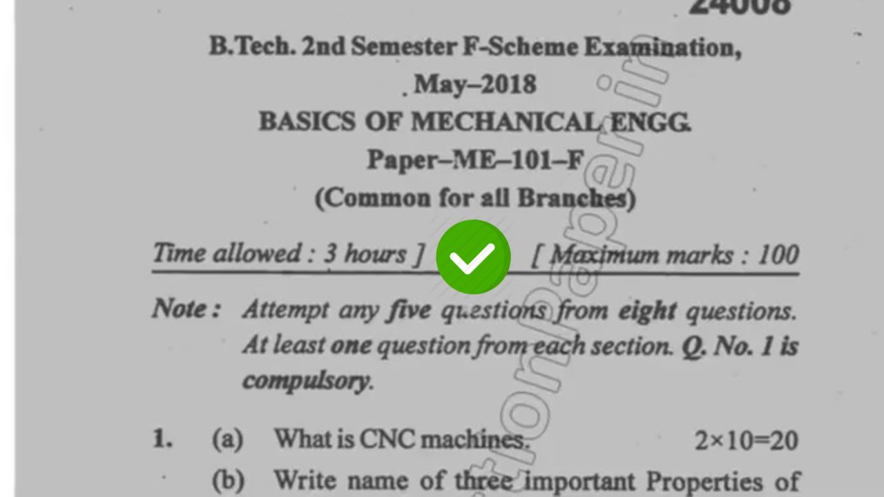 2018 Mdu BTech  2nd Sem Basic of Mechanical Engineering Question Paper #MduQuestionPaper