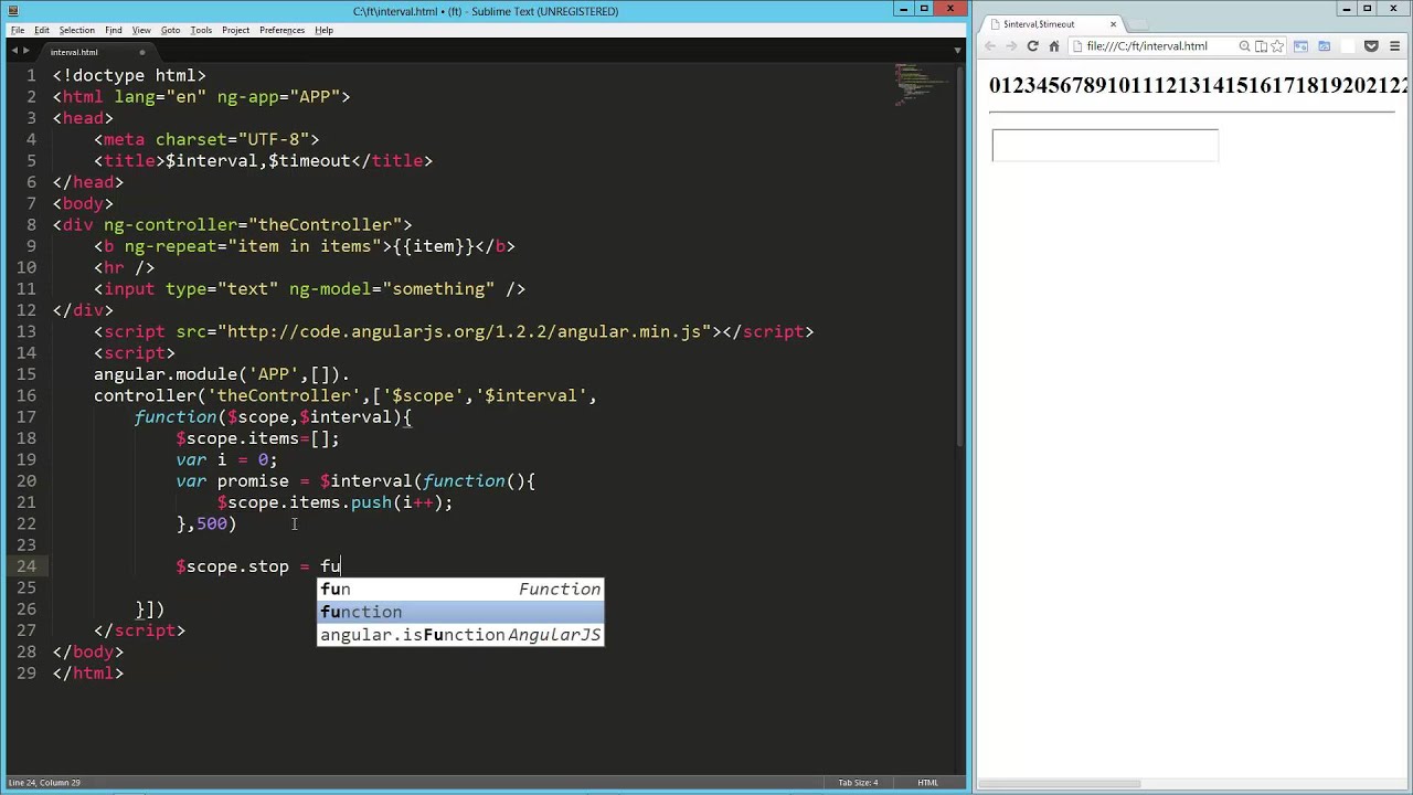 AngularJS: $interval and $timeout