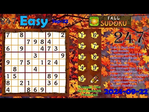 247 #Sudoku 2024-09-22 Easy #Fall #Autum