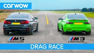 BMW M5 Comp v BMW M3 Comp - RWD-mode DRAG RACE, ROLLING RACE & BRAKE ...