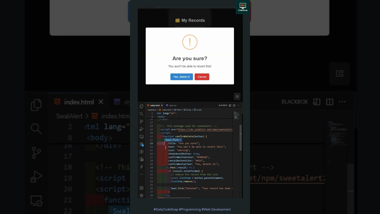 Normal Alert ❌ SweetAlert ✅ | JavaScript UI Upgrade 🚀 #shorts