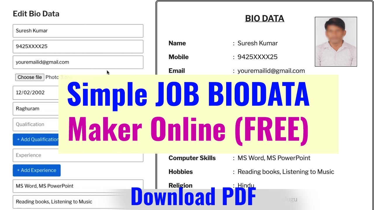 Cara Membuat Biodata Kerja Sederhana Secara Online | Unduh Biodata PDF