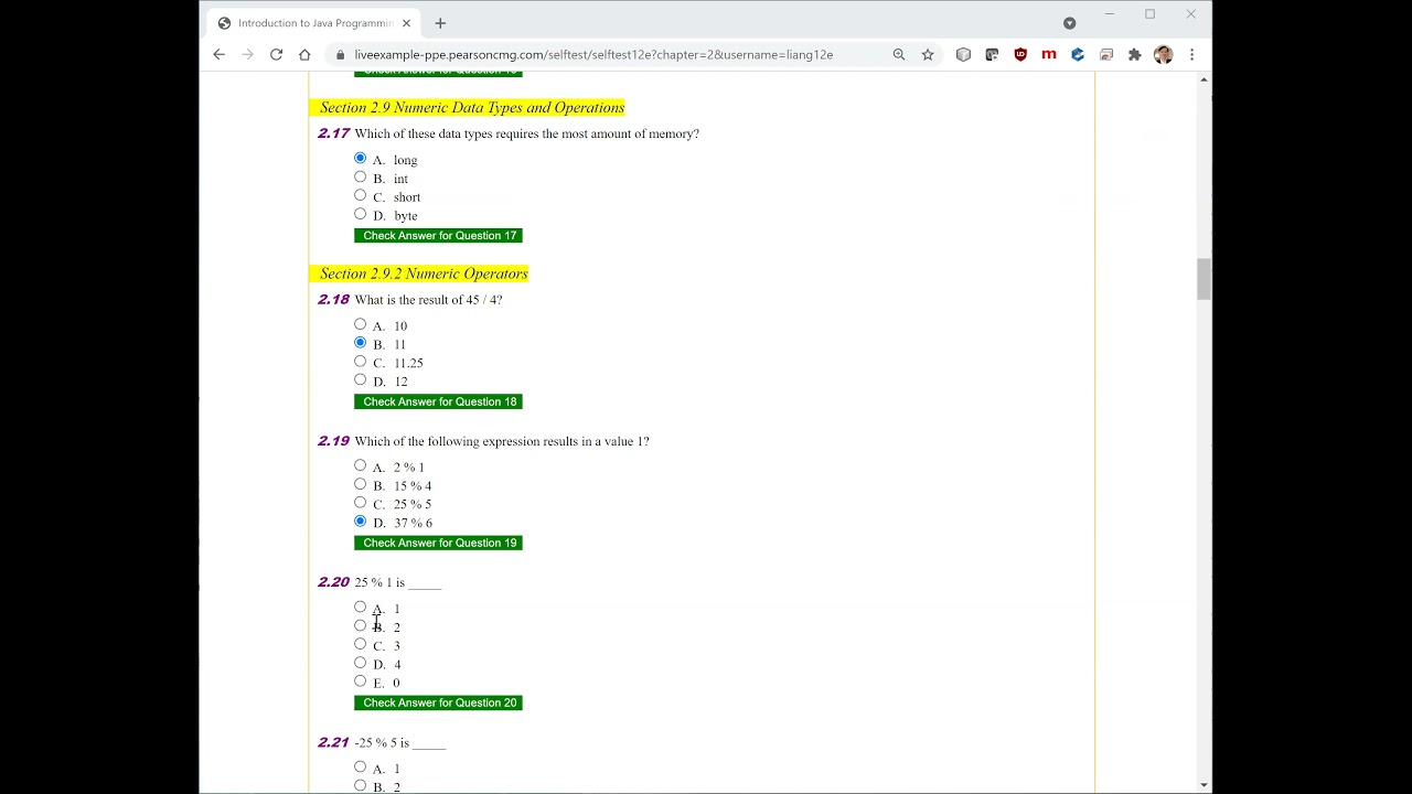 Daniel Liang Java Chapter 2 Multiple Choice Questions