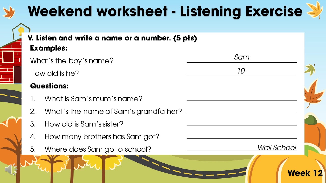 Week 12 - Weekend Worksheet - Listening Exercise