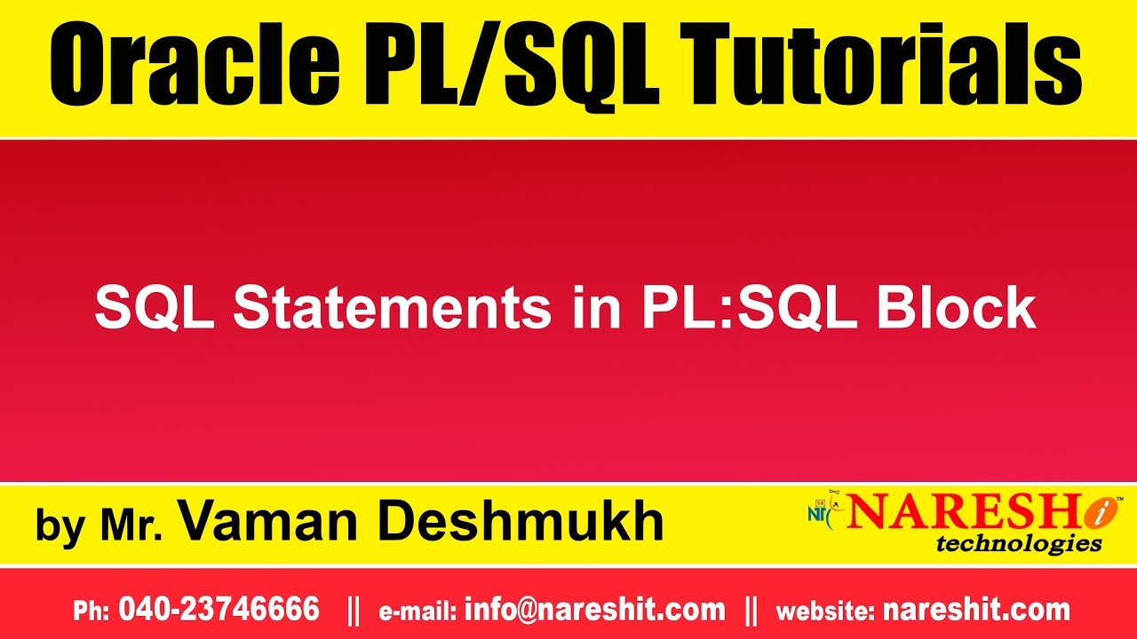 Oracle PL/SQL Tutorials | SQL Statements in PL:SQL Block | by Mr.Vaman Deshmukh