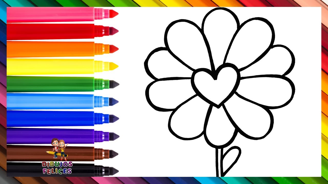 Dibuja y Colorea Una Linda Flor 🌼❤️🌈 Dibujos Para Niños
