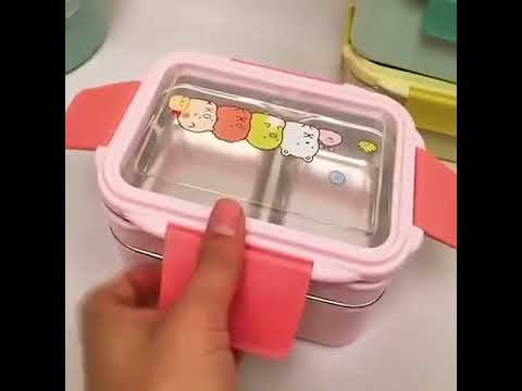 Portable Stainless Steel Lunch Box Double Layer Cartoon Food Container Box Microwave Bento Box