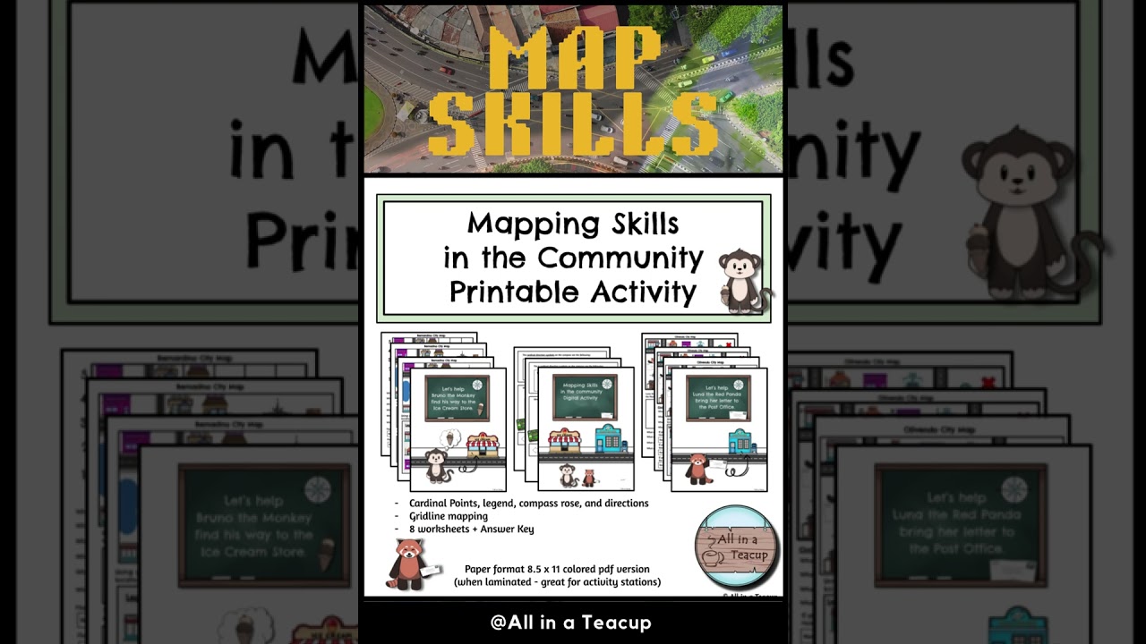 Reading Map Skills in the Community Cardinal Points Worksheets Activities