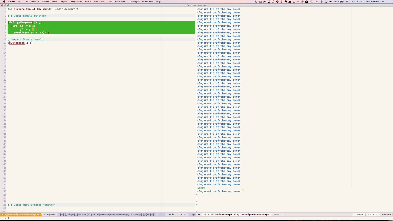 Clojure Tip of the Day - Episode 1: Cider Debugger