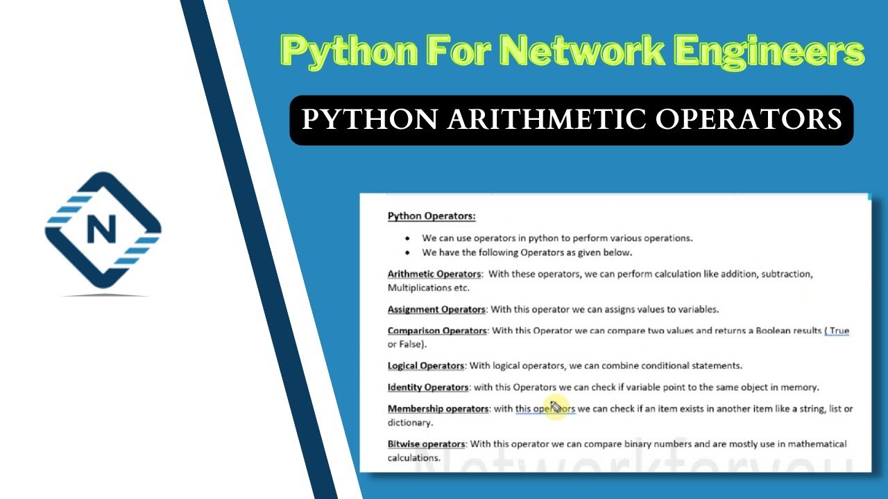 Python for Network Engineer | Python  Arithmetic Operators | Video 8