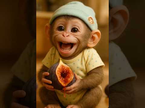 Baby Monkey’s Puffy Cheeks After Fig Bite – Too Cute to Handle! 🍑🐵