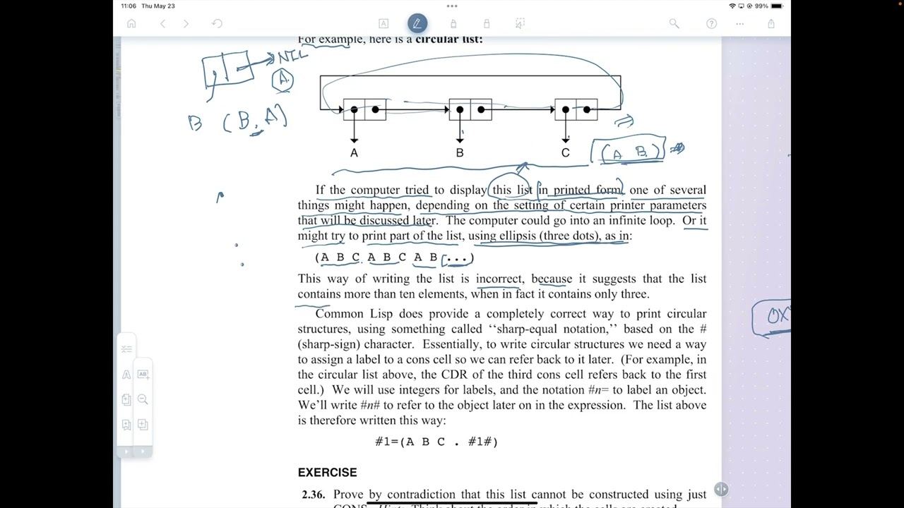 back to the basics - lisp chapter2.18 circular list