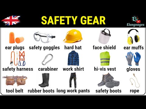 Safety gear, clothing, personal protective equipment PPE, protection clothes in English vocabulary