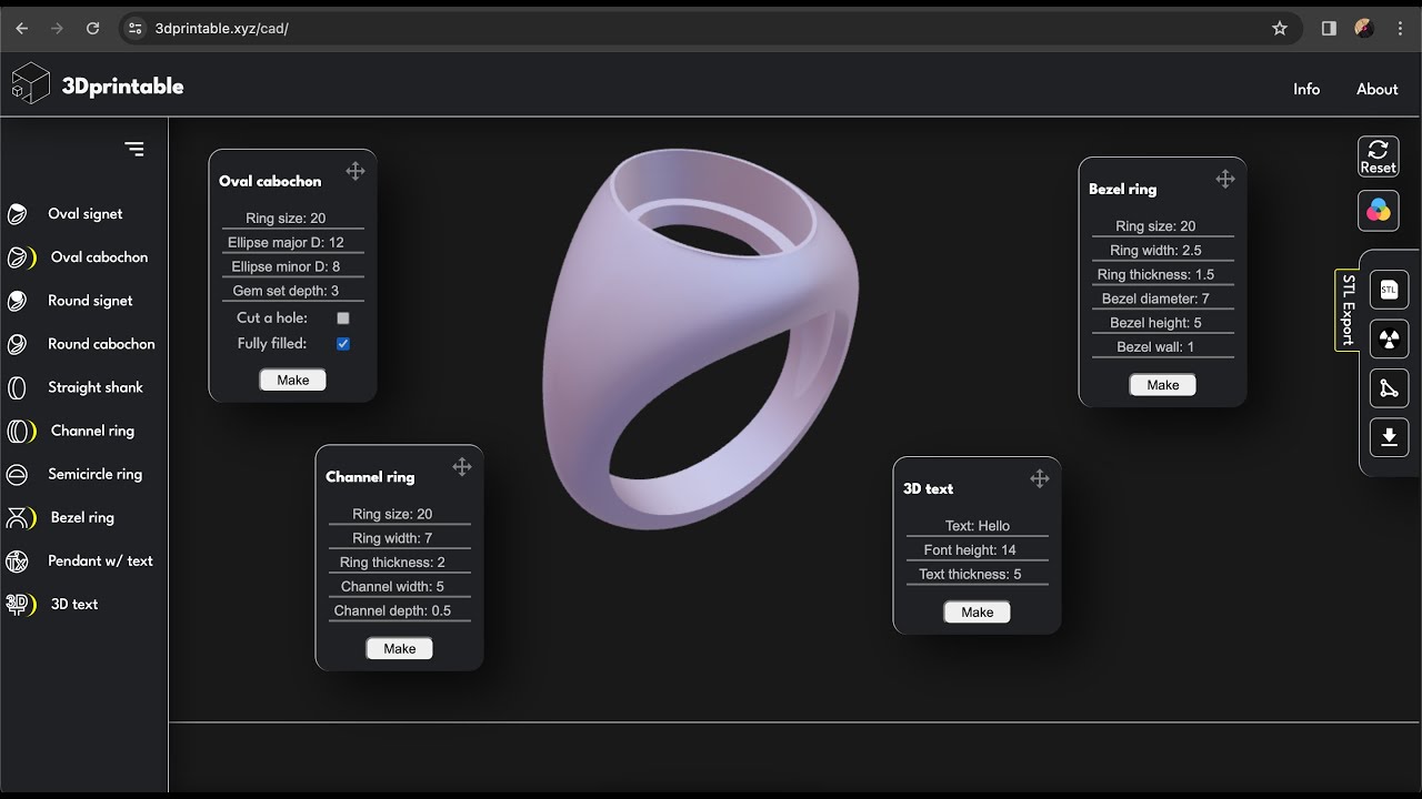 Create 3d models on 3Dprintable.xyz | web-based 3D modeller prototype