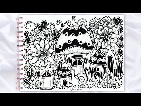 πΌπΏ How To Draw A Fairy Mushroom House , Mushroom Doodle ArtπΌπΏ