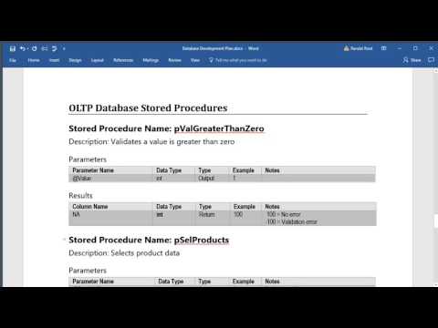 Typical Database Planning Document