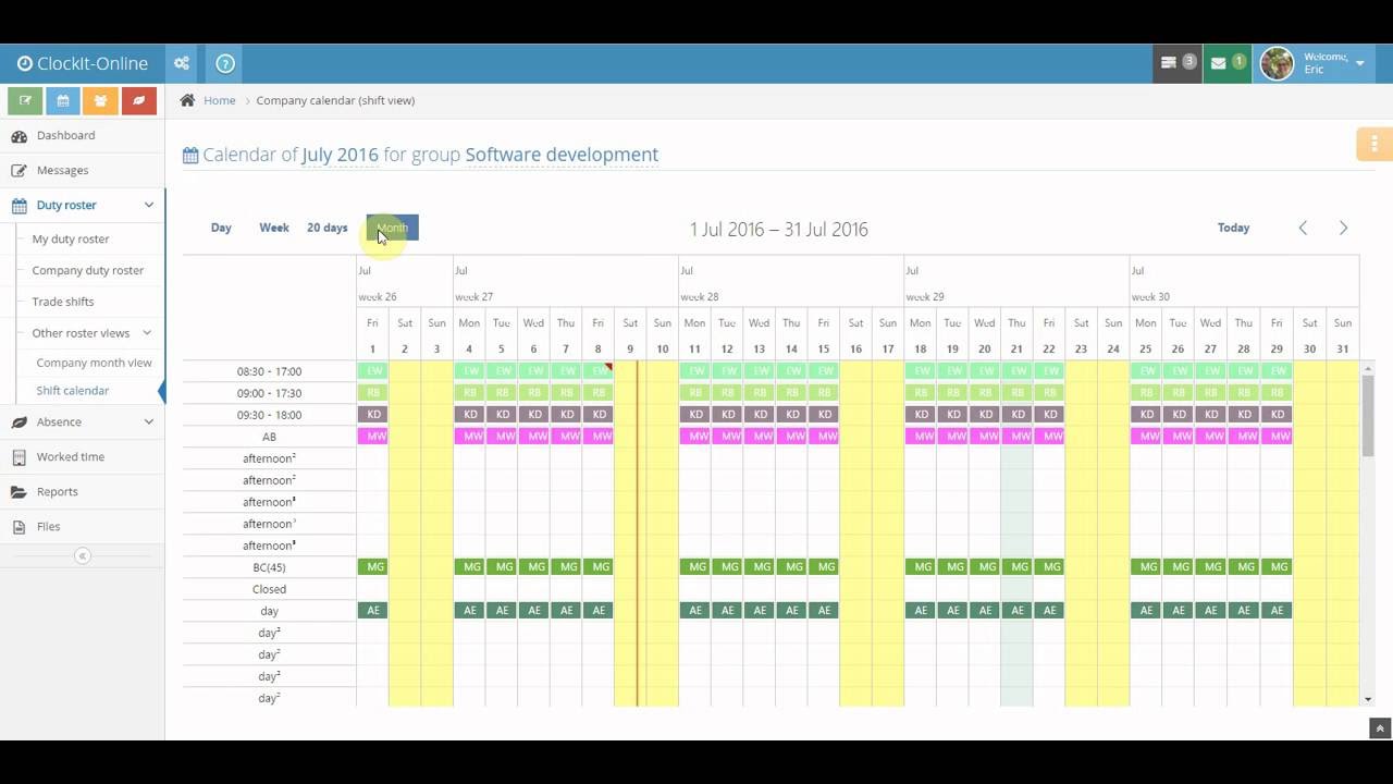 ClockIt Online   Shift Calendar