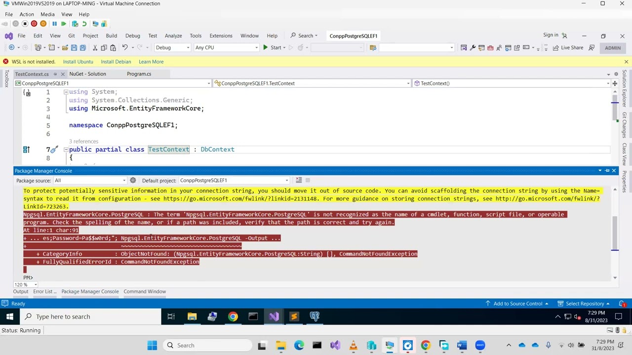 C# PostgreSQL Entity Framework