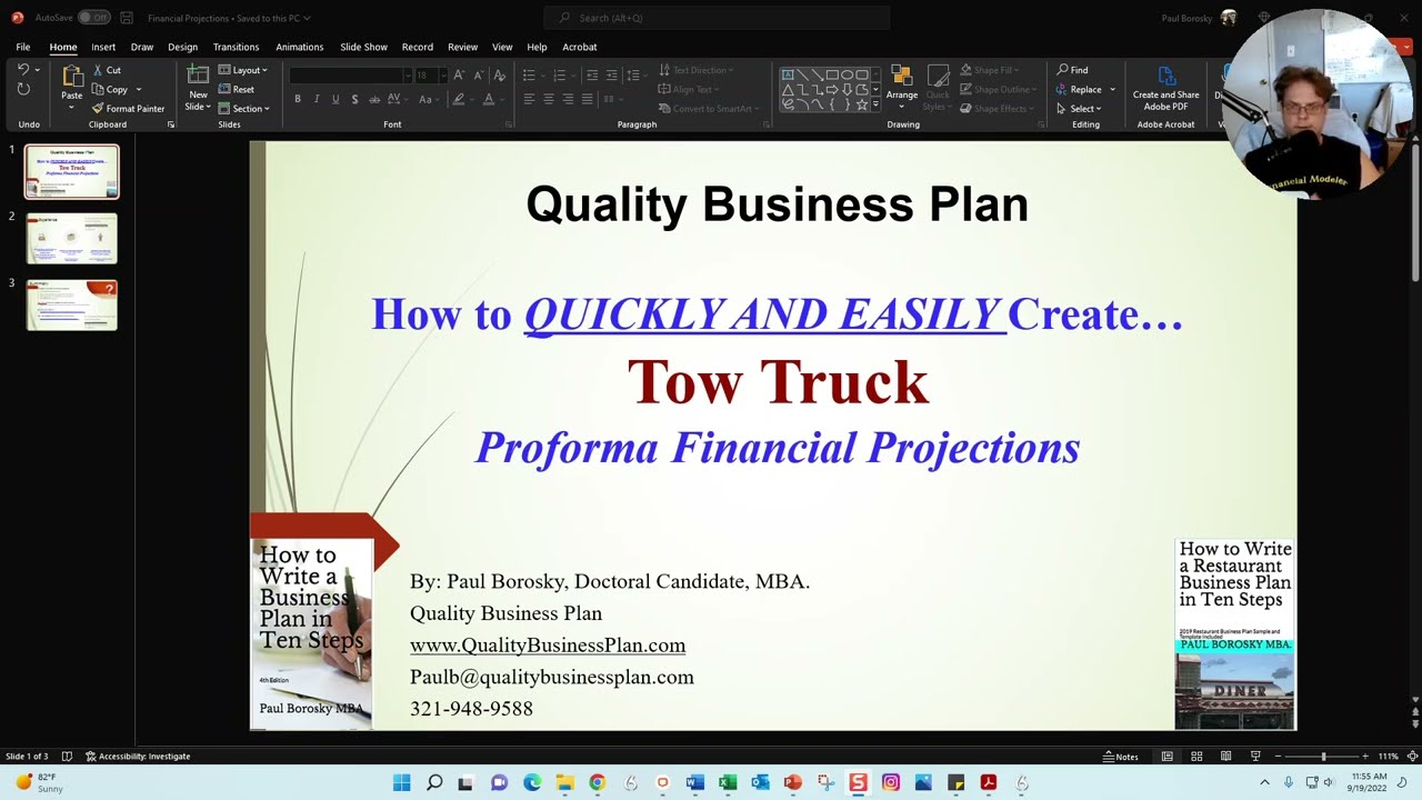Tow Truck Pro Forma Financial Projections – Quickly and Easily!!  By Paul Borosky, MBA.