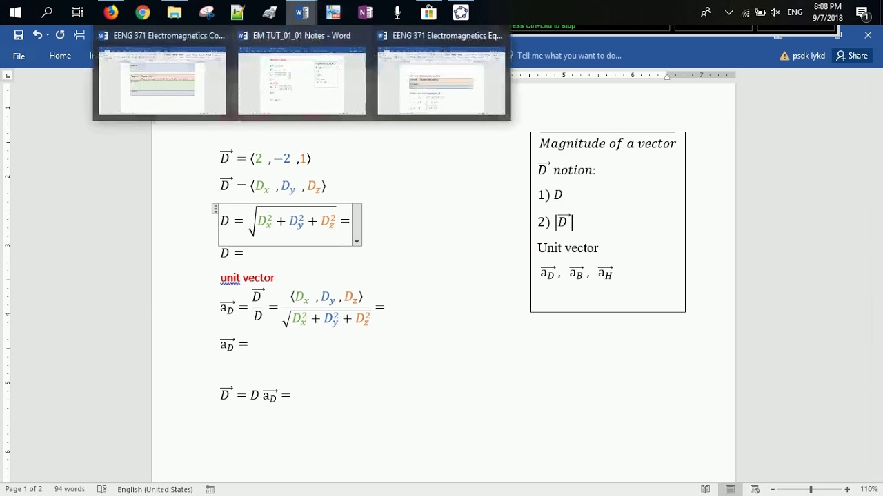 Electromagnetic tutorials 01-01 Unit Vector ( notes )
