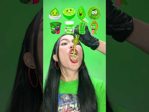 ASMR Mukbang 💚 Random Green Food #shorts #food #asmr #mukbang #challenge #spicyfood