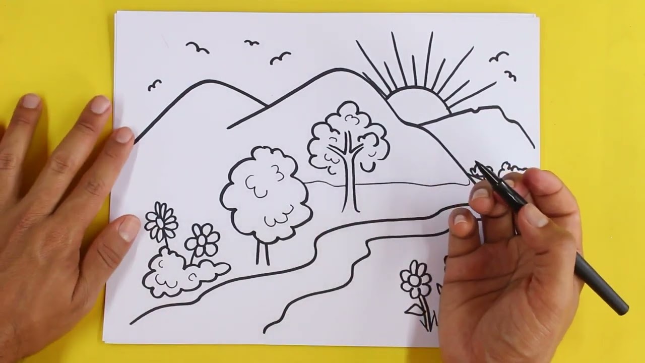 🟩 Dibujos de PAISAJES Naturales - Cómo DIBUJAR Paisaje PRIMAVERA