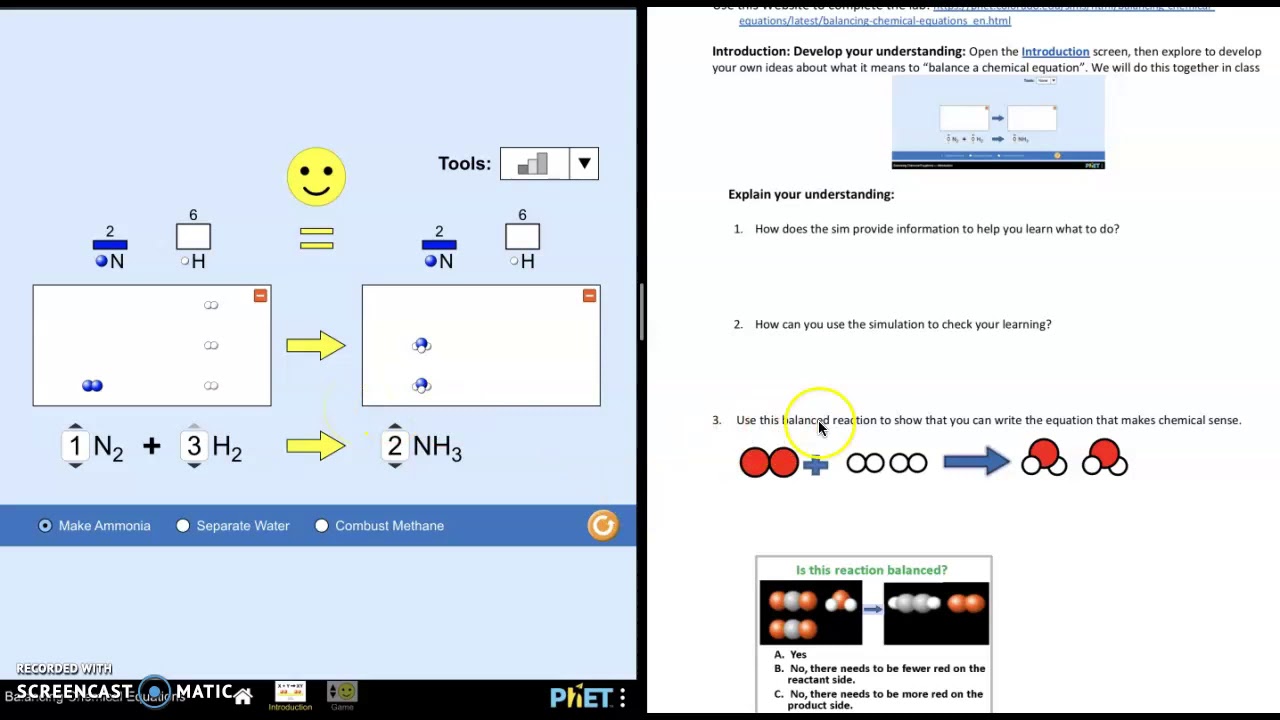 Directions: Balancing Reaction PHET Lab