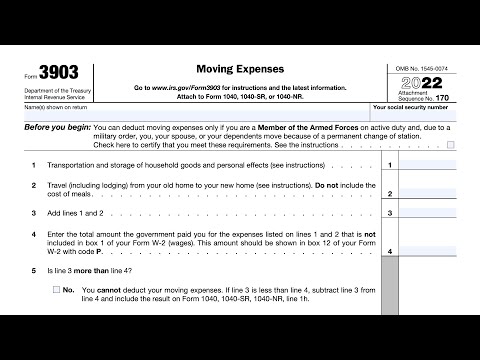 IRS Form 3903 walkthrough (Moving Expense Deduction)