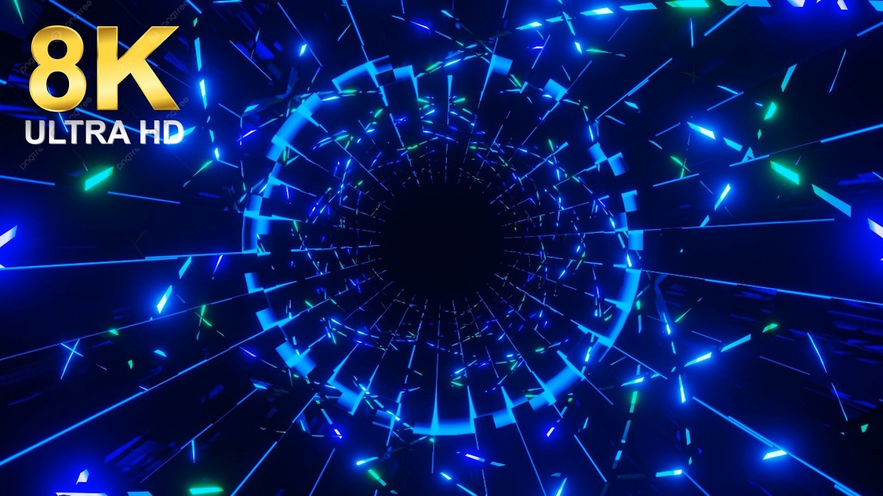 8k Futuristic Blue Digital Wormhole: Abstract 3D Render of a High-Speed Data Tunnel