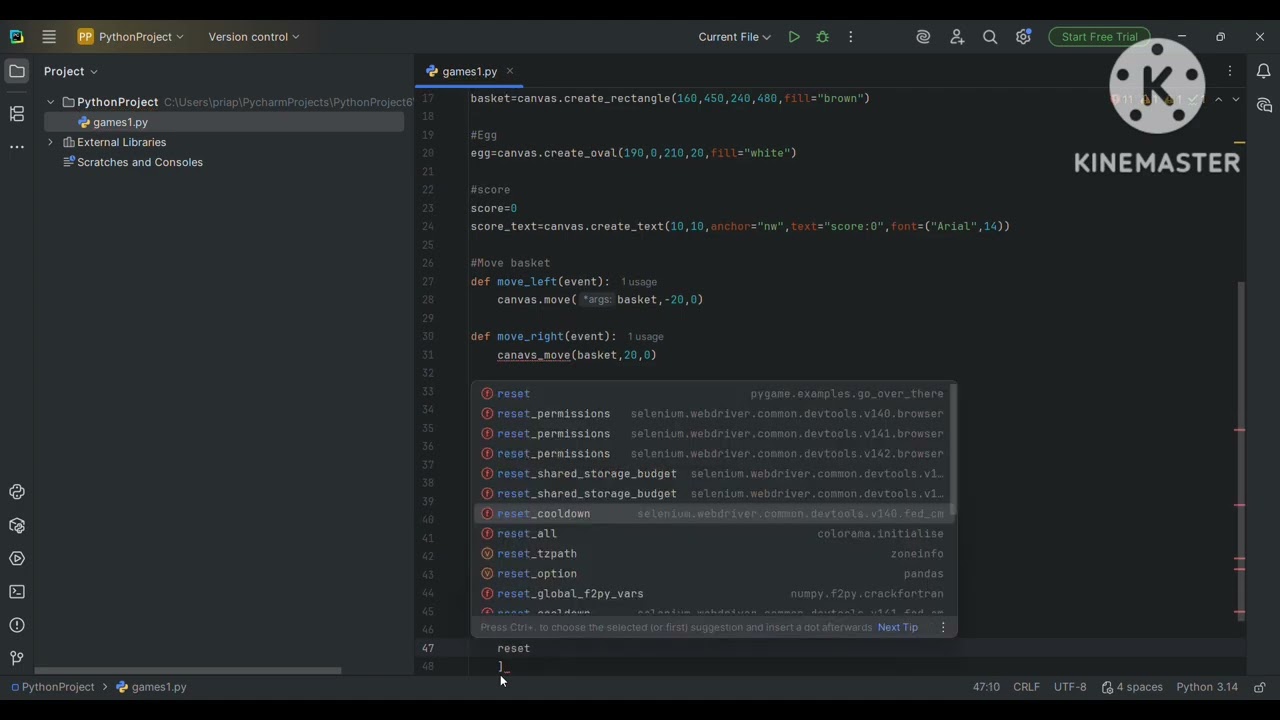 Catch the egg game developed using Pycharm #python #coding #developer 