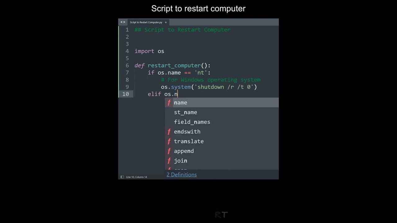 Script to restart computer in Python | Python Examples | Python Coding Tutorial | Python Interview