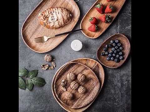 Whole Wood Dishes Dinner Plate Tableware Irregular Oval Solid Wood Hotel Fruit Dishes Saucer Tea