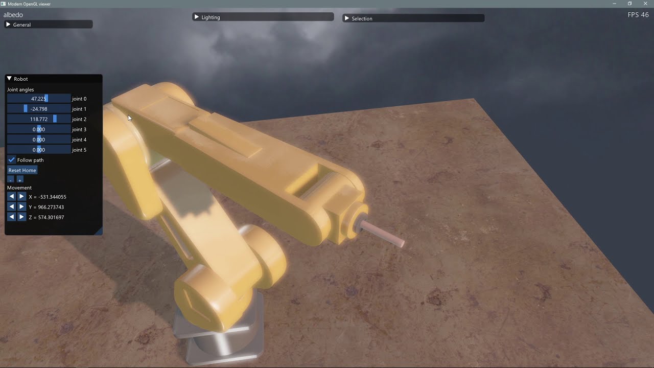 OpenGL - Robot arm kinematics 3D simulation - demo 2