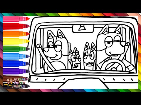Disegna e Colora Bluey e la Sua Famiglia in Macchina ???????????? Disegni per Bambini