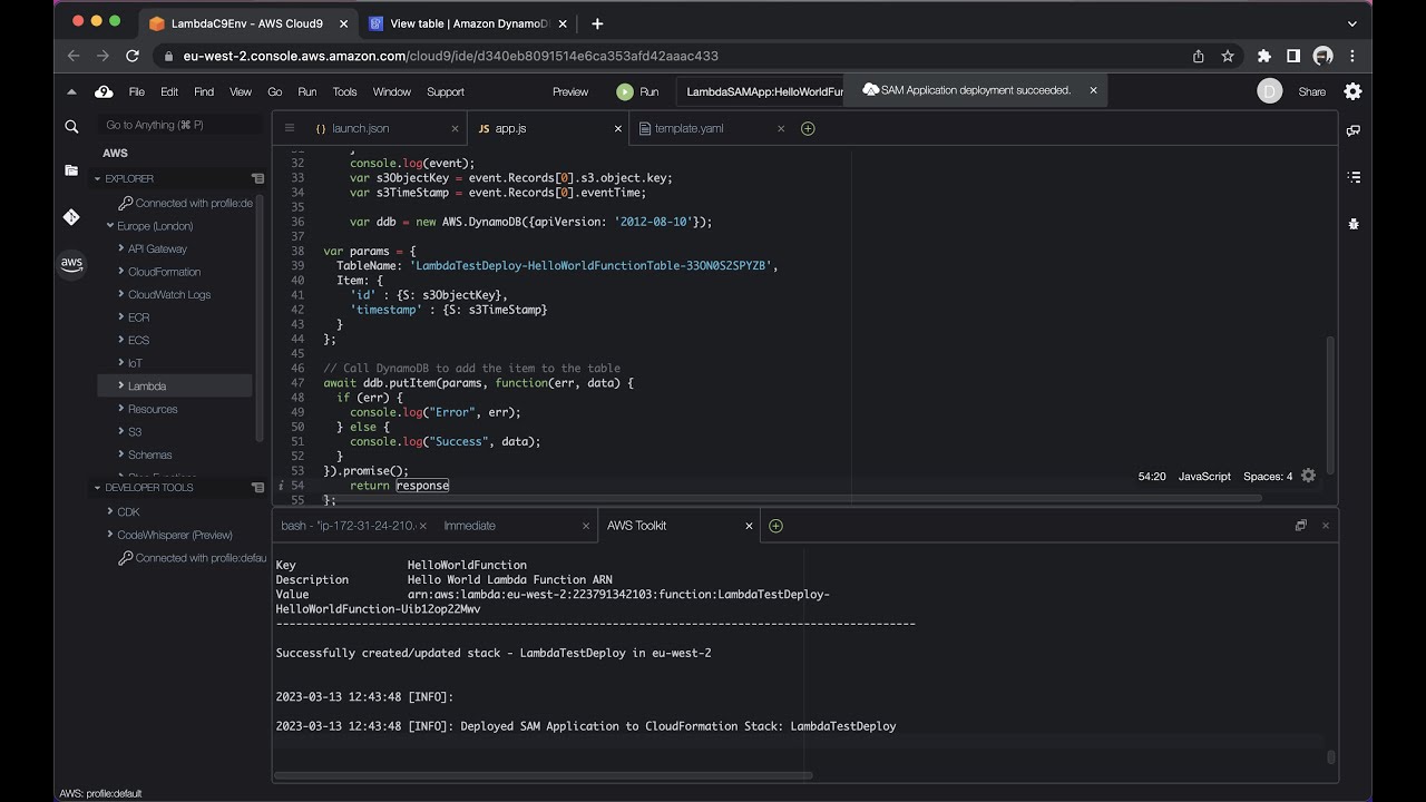 Deploying a Lambda Function and a DynamoDB Table with AWS Cloud9 & AWS SAM: A Step-by-Step Guide