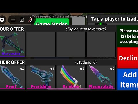 MM2 TRADE HARVESTER FOR 2 RAINBOWS 4 PEARLS 2 PEARLSHINES 2 PLASMABLADES WFL