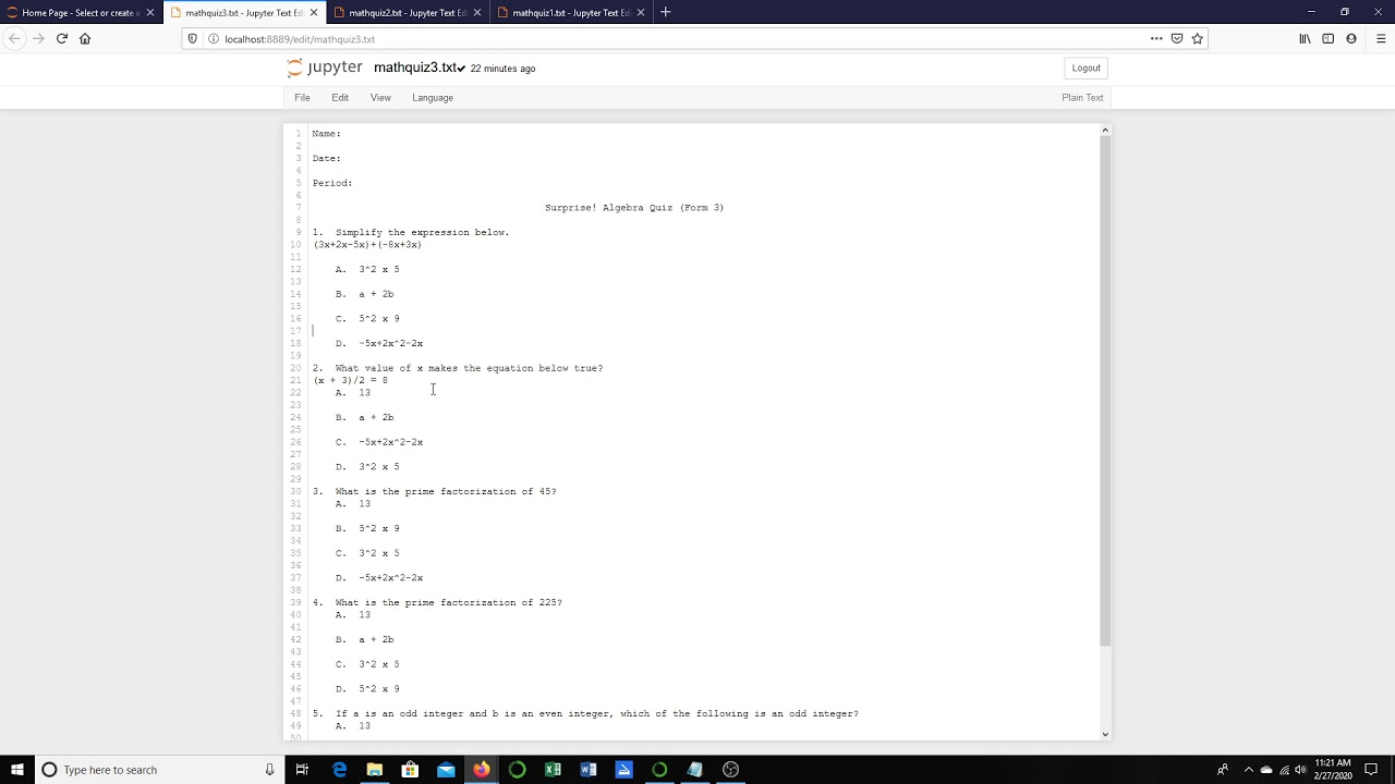 Create random quizzes for students in Python