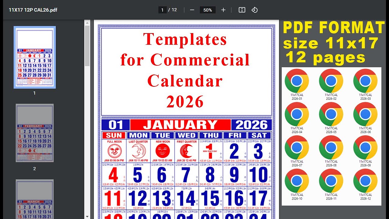 Calendar Templates 2026 | Commercial Calendar Templates 2026 | 11x17 12 pages